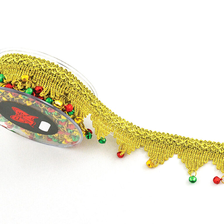 Μεταλλική χρυσή τρέσα δαντέλα με πολύχρωμα κουδούνια - XeiroTexnima Lucas